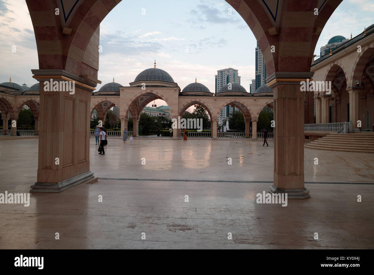 The Heart of Chechnya (Akhmad Kadyrov) Mosque courtyard, late evening ...