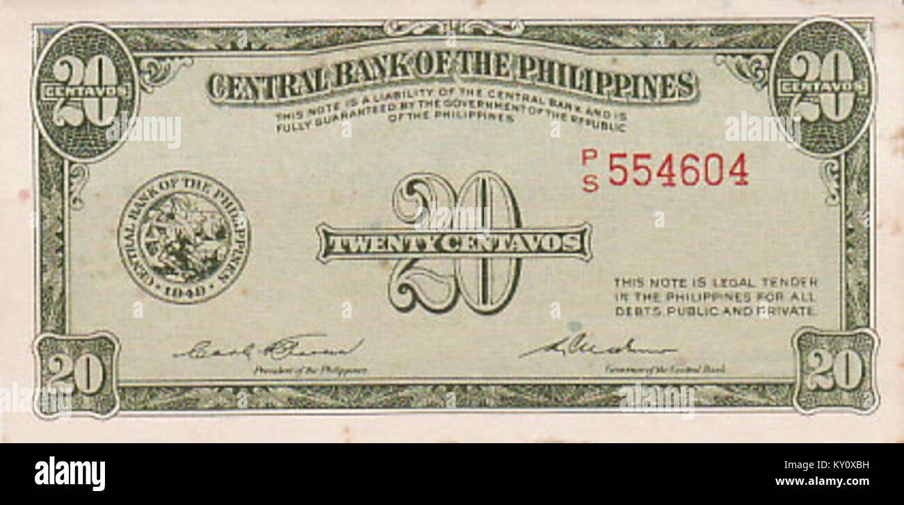 The 20 Centavo coin from the Philippines features an obverse design ...