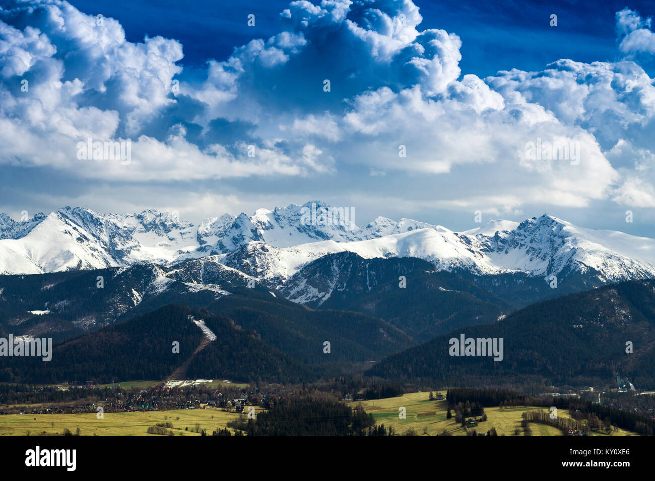High mountain range panorama with snow during winter Stock Photo - Alamy