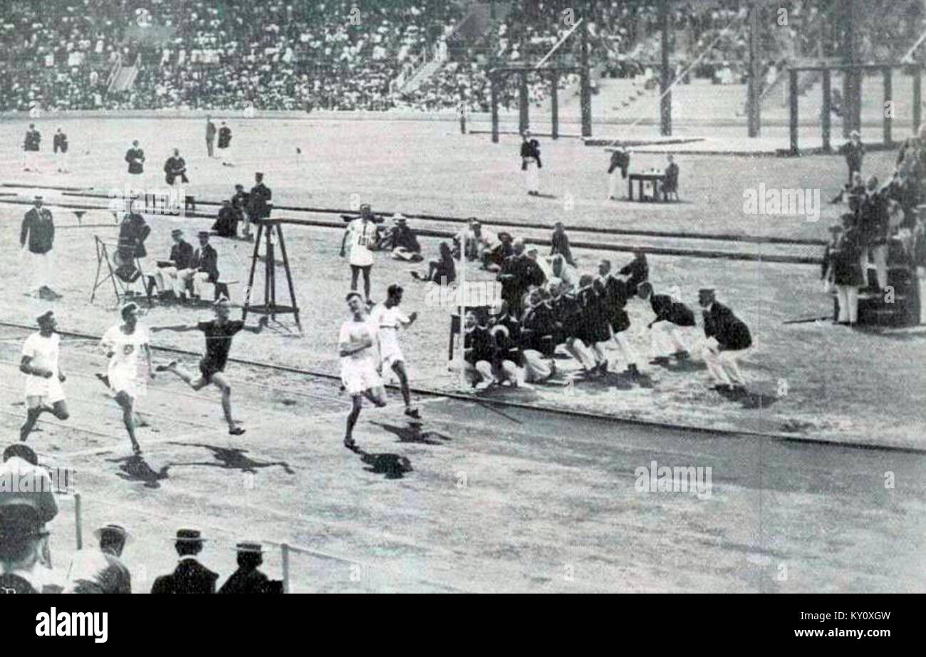 The final race of the 100 meters at the 1912 Olympic Games, showcasing ...
