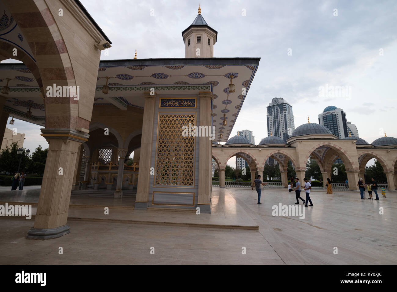 The Heart of Chechnya (Akhmad Kadyrov) Mosque courtyard, late evening ...