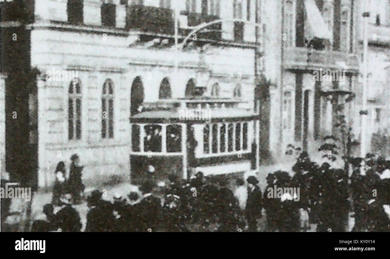 Early photograph showing the first electric trams operating in Braga ...