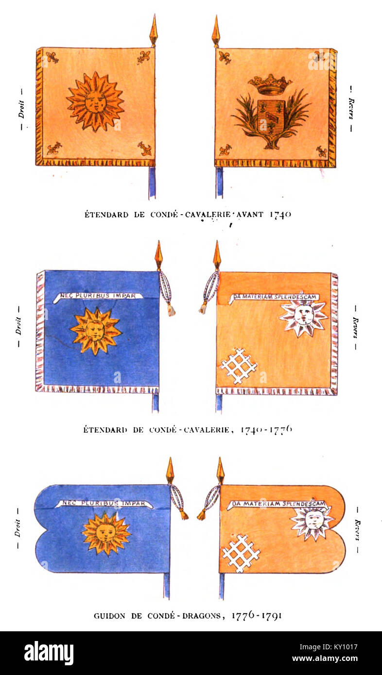 The flags of the Condé-Cavalerie regiment represent historical military ...