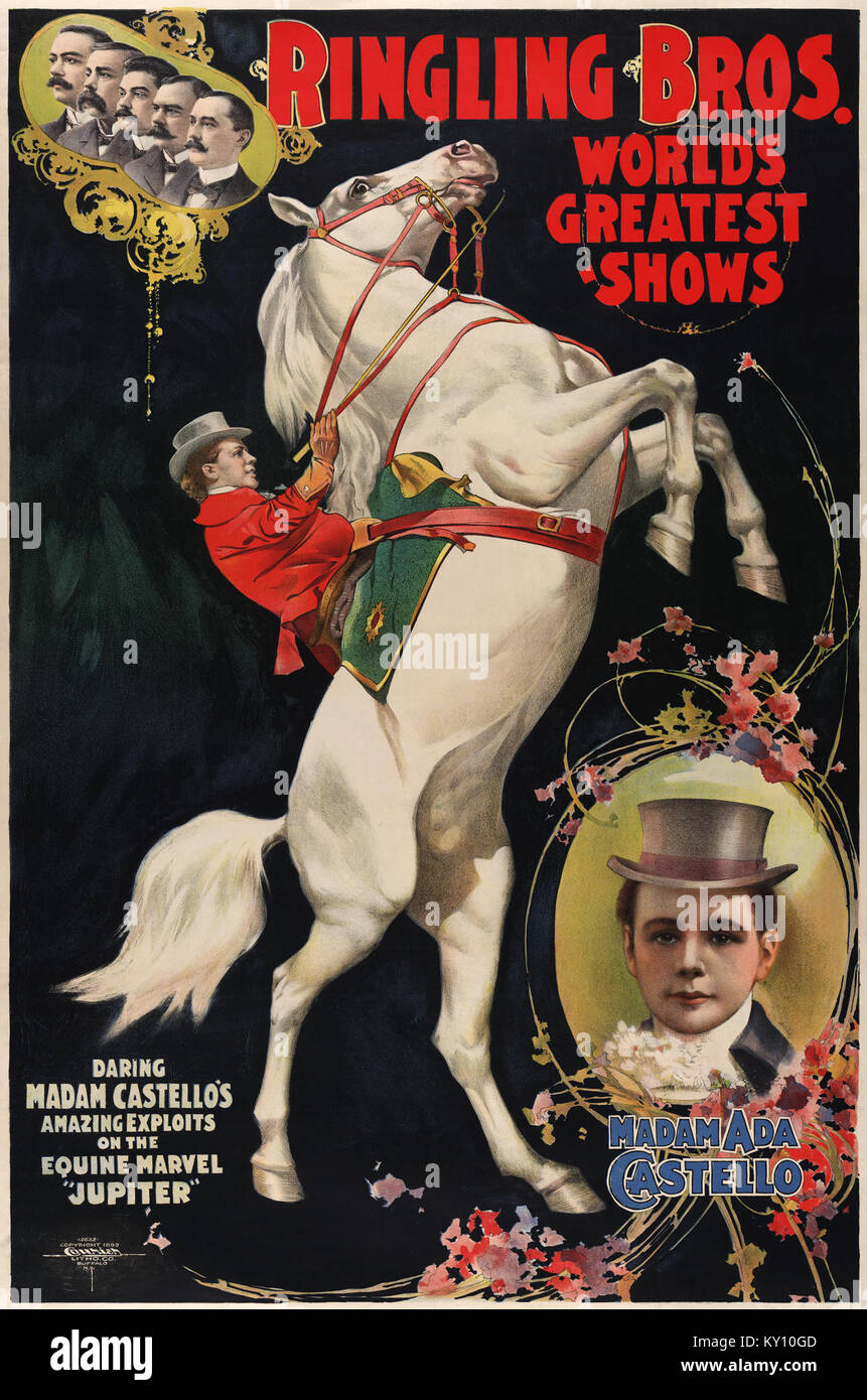 A vintage poster for the Ringling Brothers circus featuring Madam Ada ...