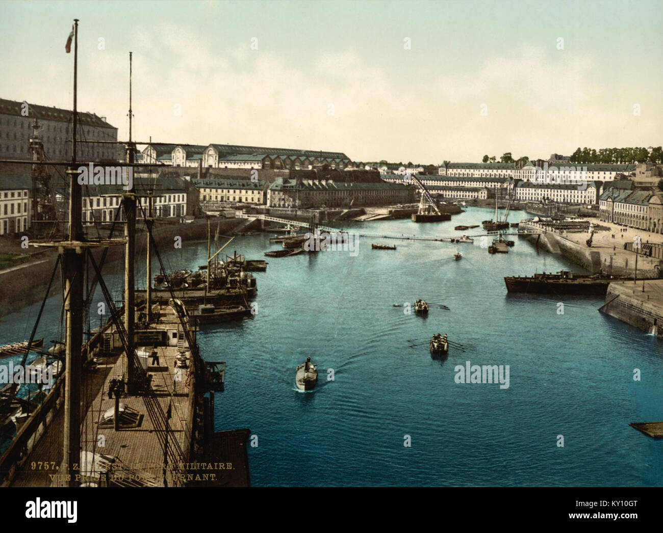 A historical photograph of the Port Militaire in Brest, France, taken ...