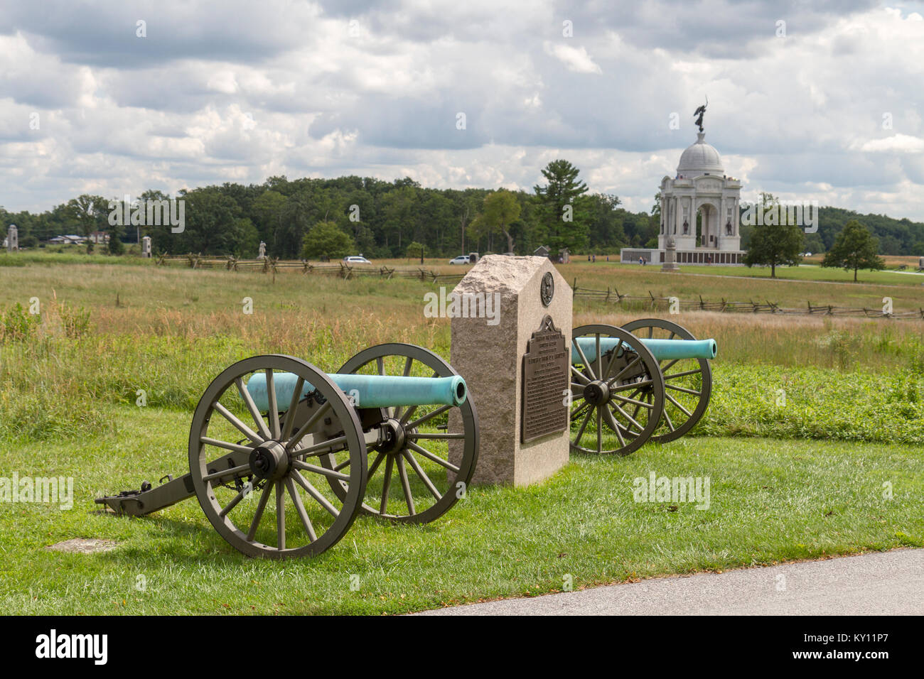 Looking past artillery towards the Pennsylvania State Memorial ...