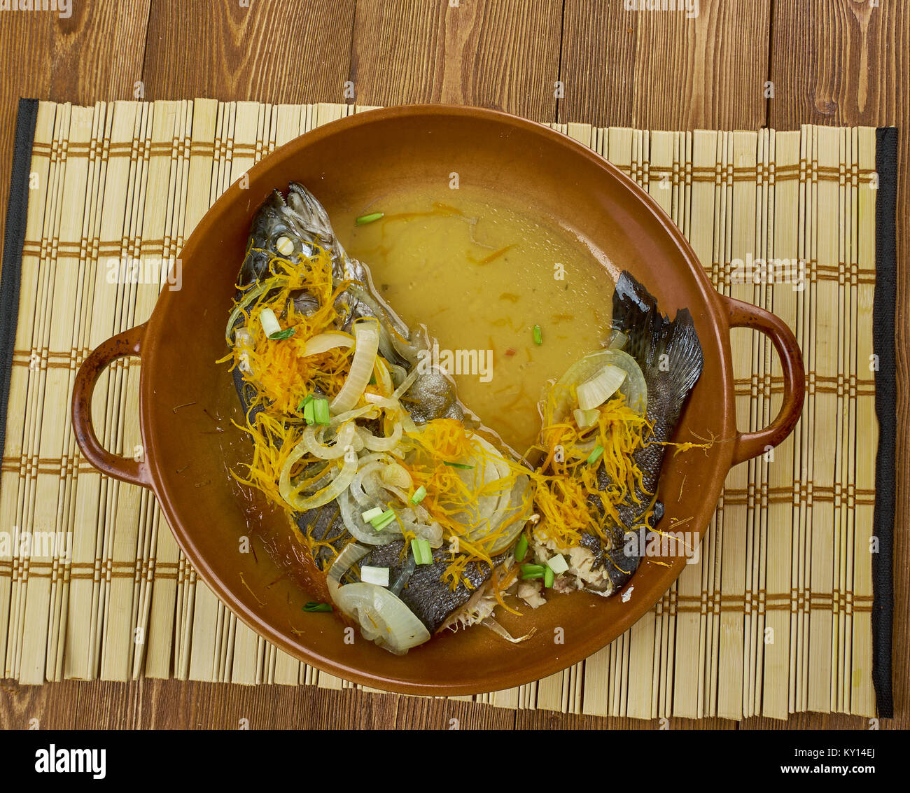 Armenian kogak - Sevan fish capoeta sevangi, steamed with vegetables ...