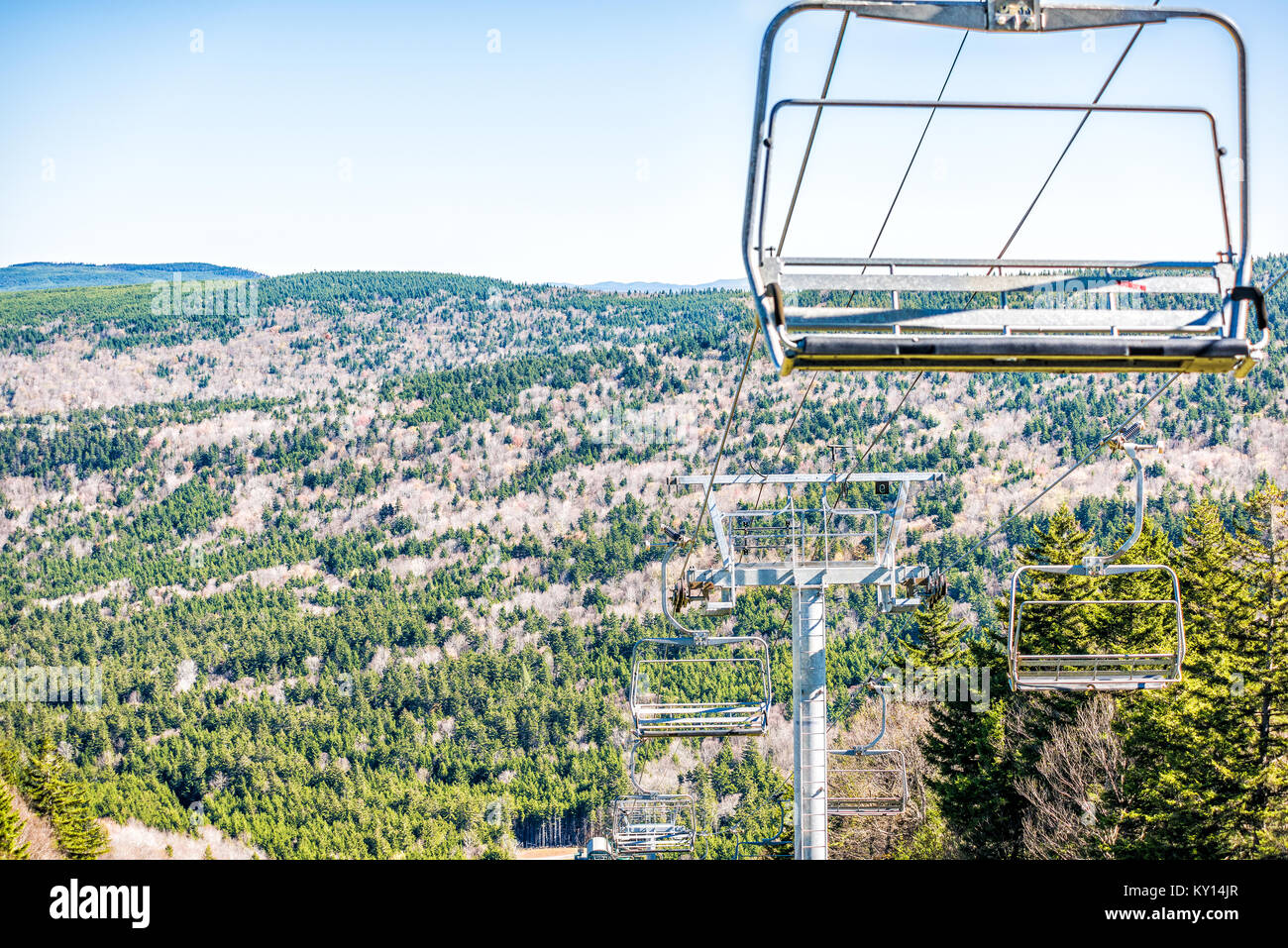 Ski lift with view of mountains empty, nobody in autumn fall season in ...