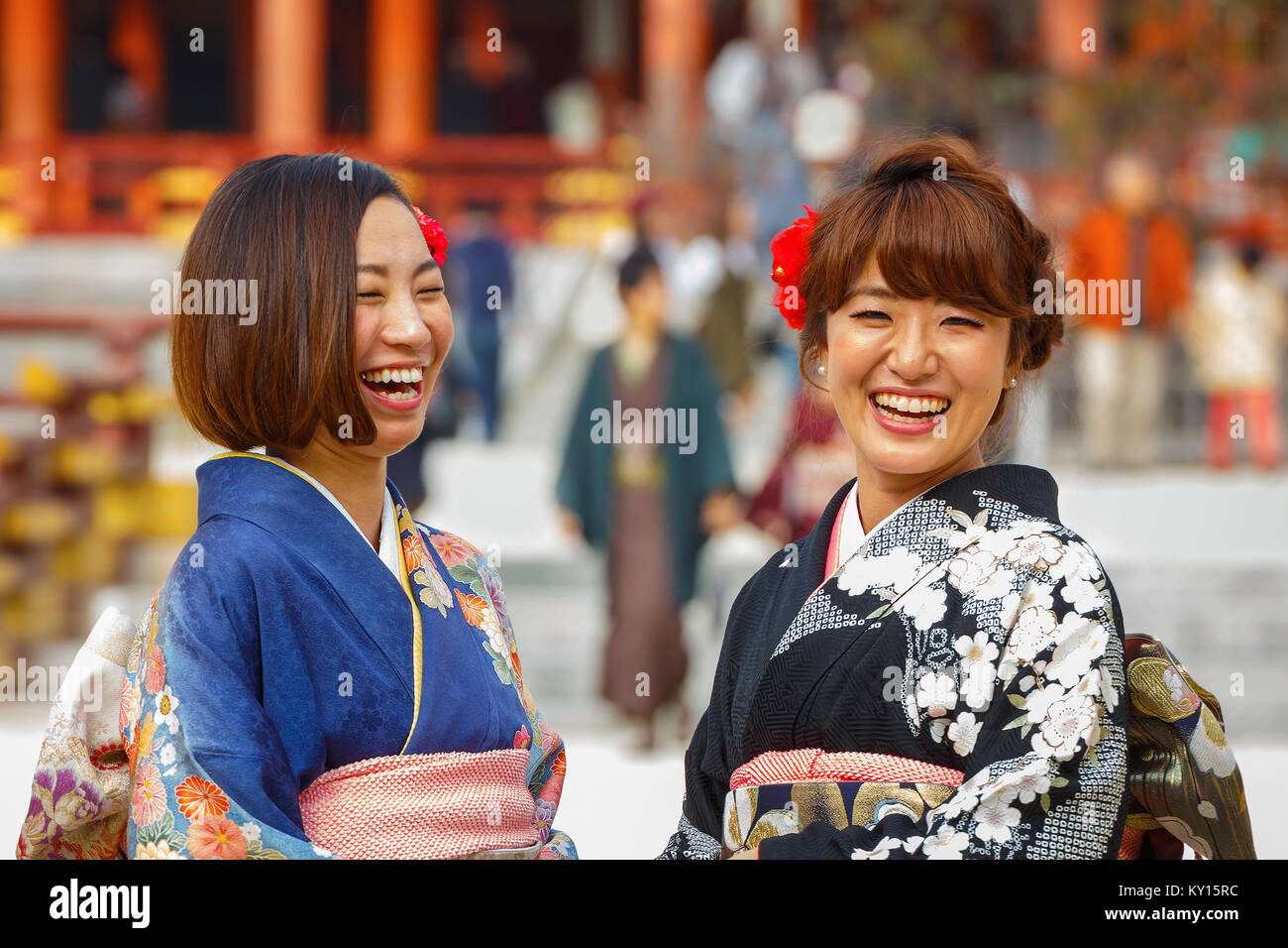 JAPAN - NOVEMBER 22 2015: Beautiful Japanese ladies in traditional ...