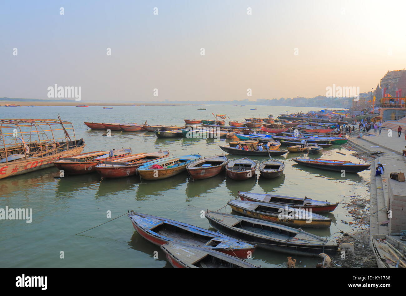 People visit Ganges river ghat in Varanasi India Stock Photo - Alamy