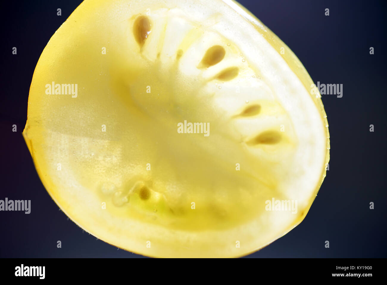 A tomato sliced and photographed in front of flash in the studio Stock ...