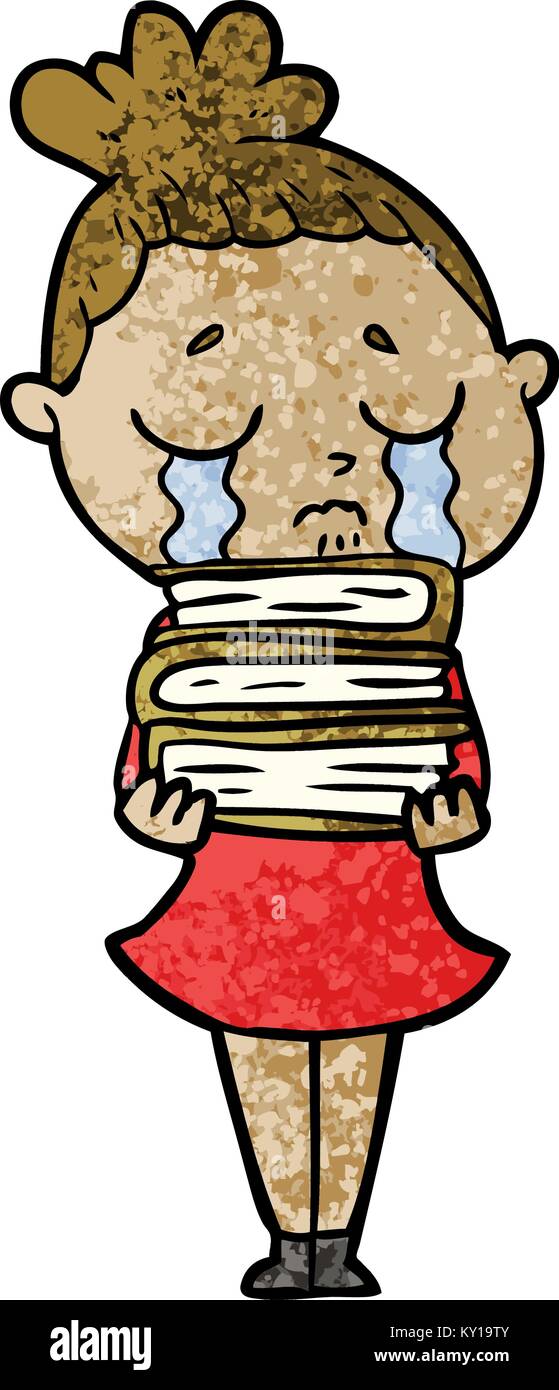 cartoon crying woman with stack of books Stock Vector Image & Art - Alamy