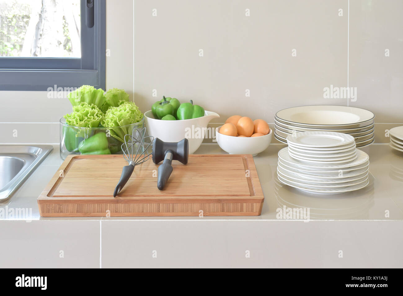 pantry with kitchenware and utensil in modern kitchen Stock Photo - Alamy