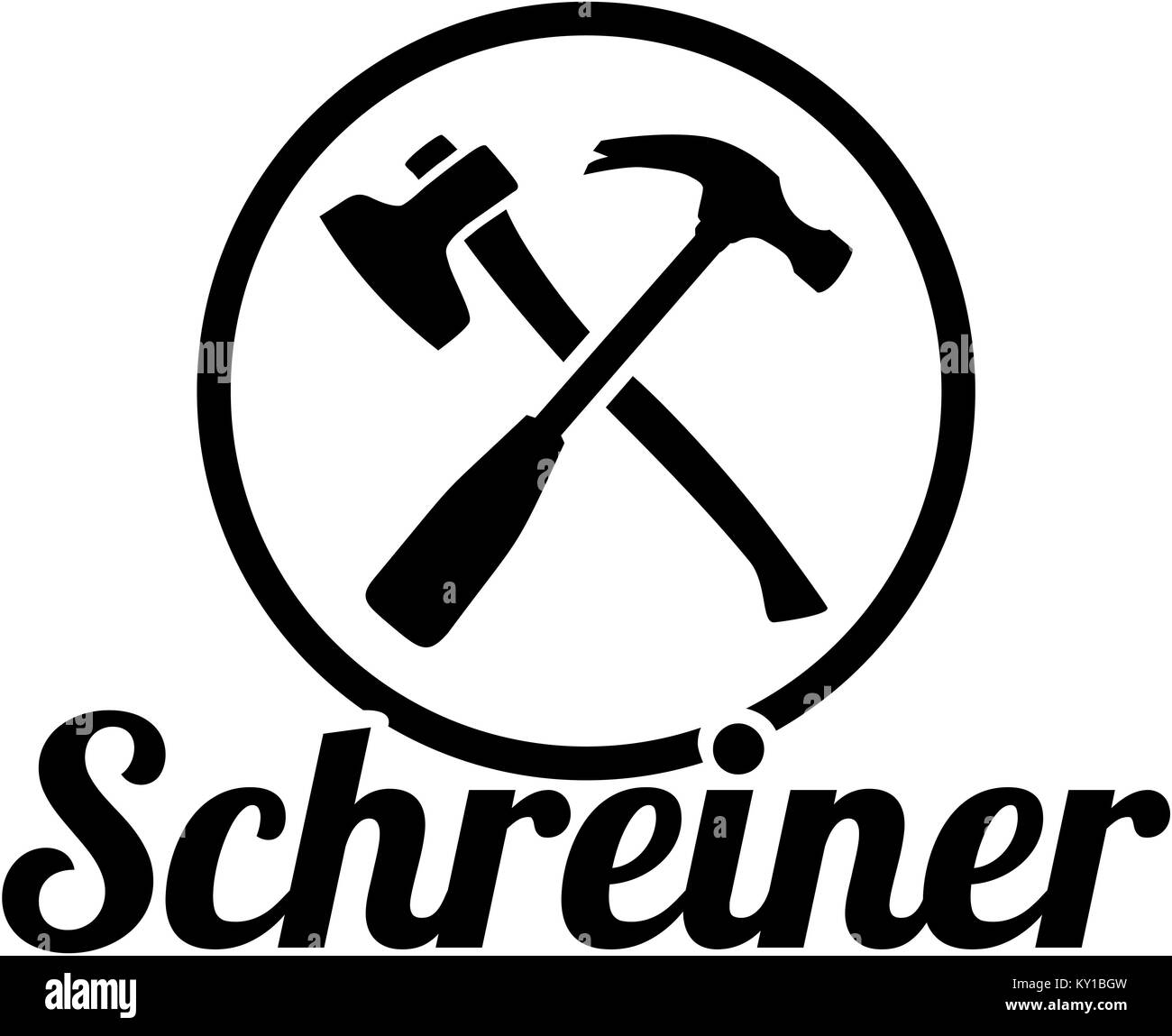 Carpenter german job title with crossed tools Stock Photo - Alamy
