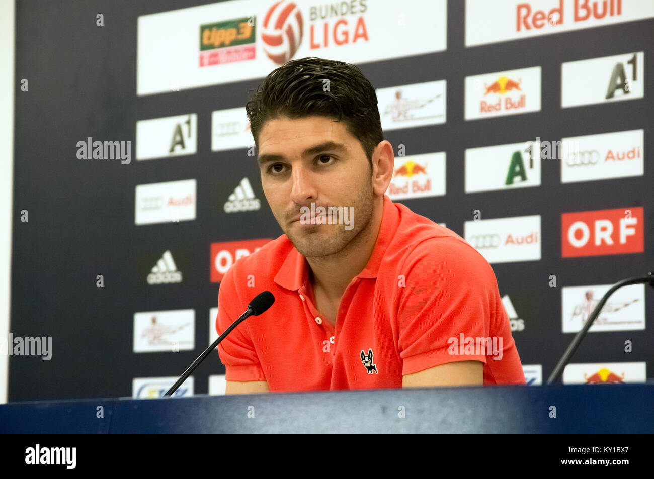 The Spanish professional footballer Jonathan Soriano is seen a press ...