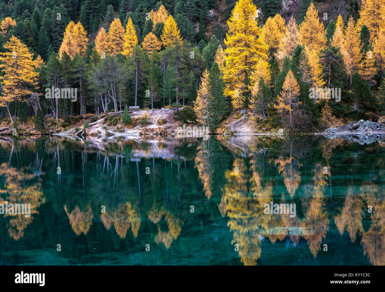 gorgeous mountain lake in the Swiss Alps with fall colors and ...