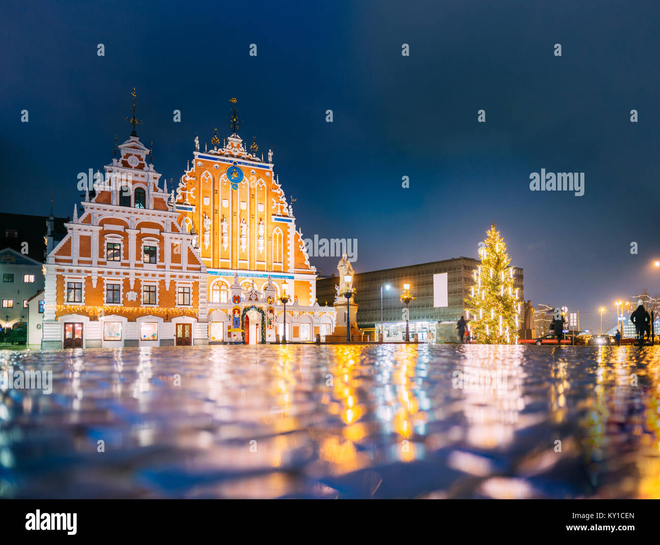 Riga, Latvia. Panorama Of Town Hall Square, Popular Place With Famous ...