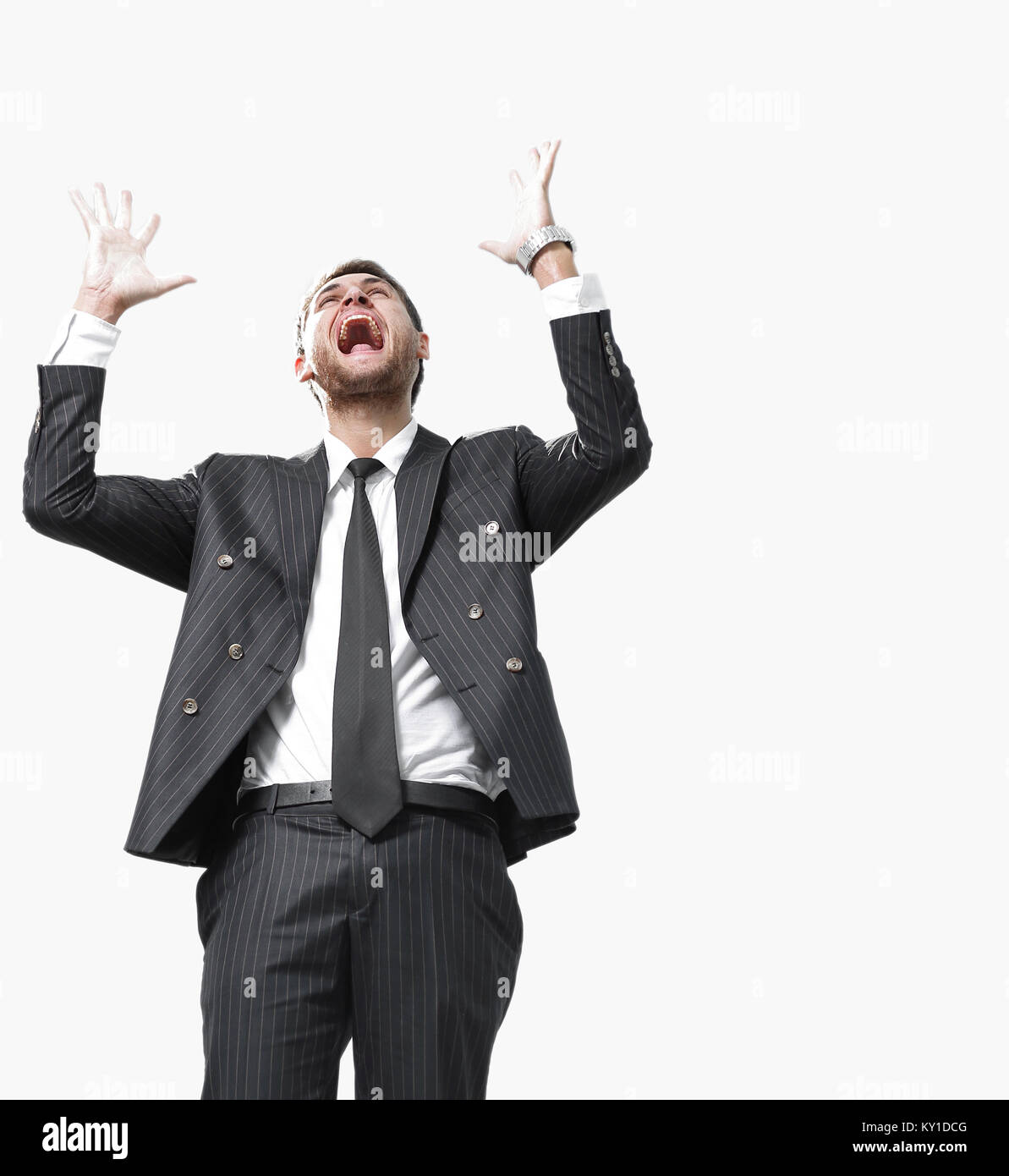 portrait, triumphant businessman ,isolated on white background Stock ...