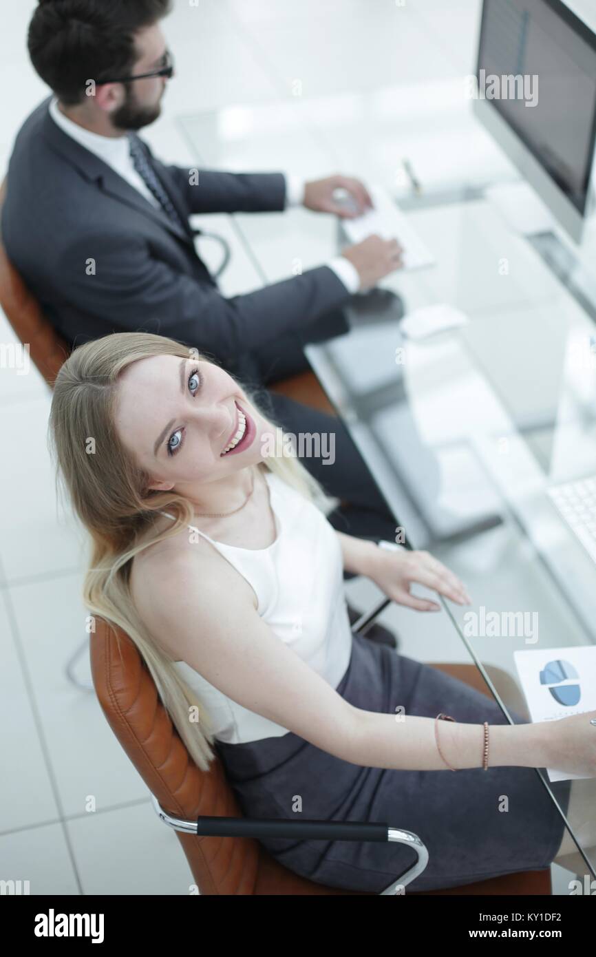 top view young financial department employee in the office Stock Photo ...