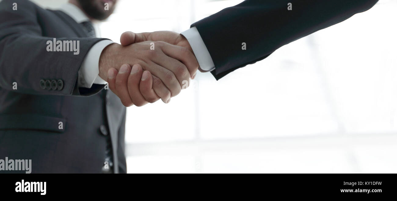 Businessmen making handshake - business etiquette, congratulatio Stock ...