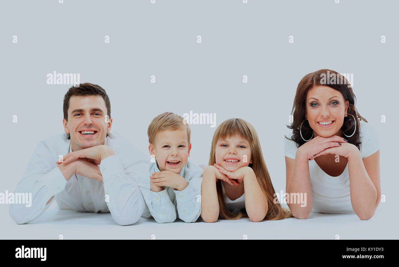Beautiful happy family - isolated over a white background Stock Photo ...