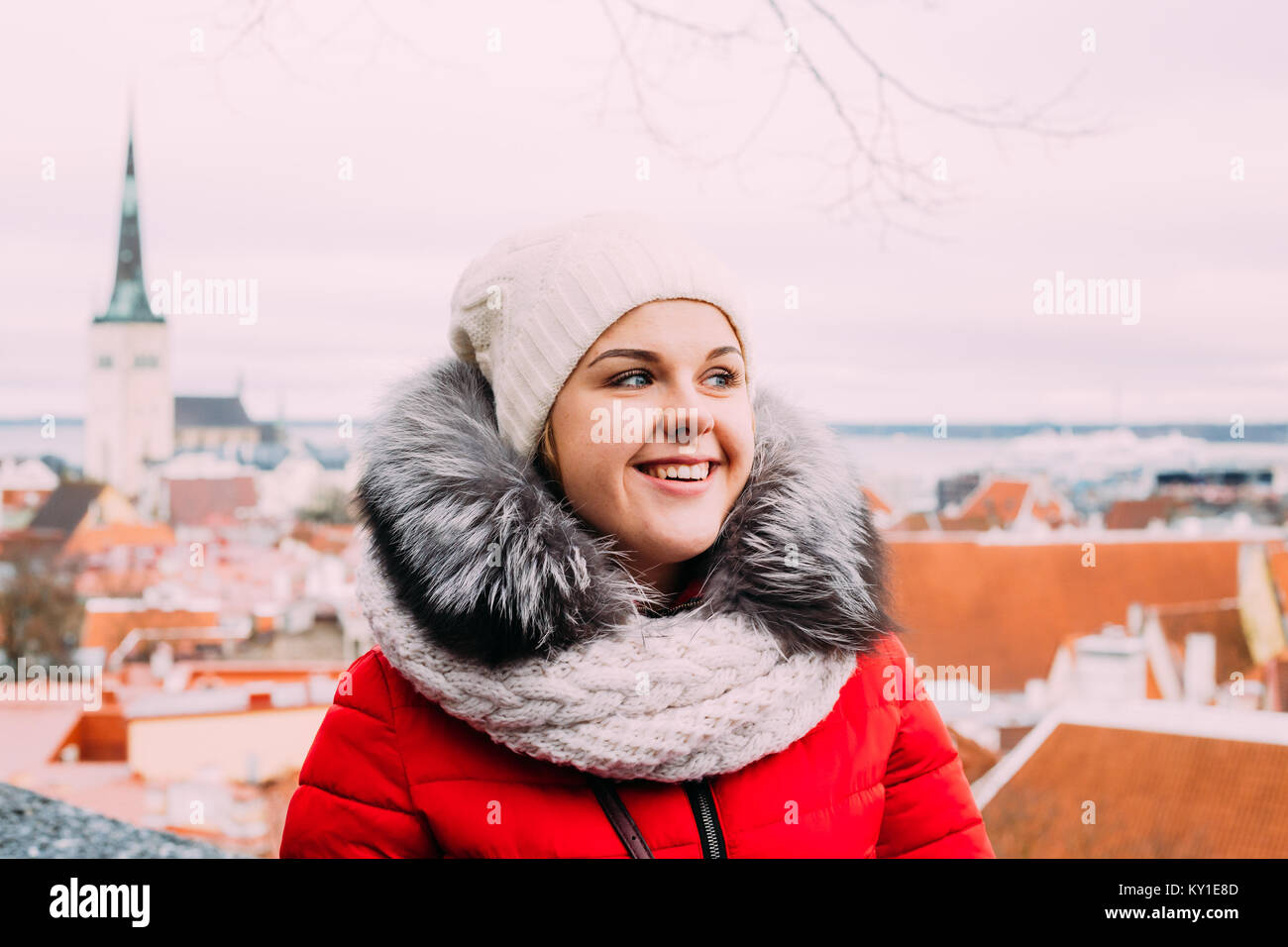 Tallinn, Estonia. Young Beautiful Pretty Caucasian Girl Woman Dressed ...
