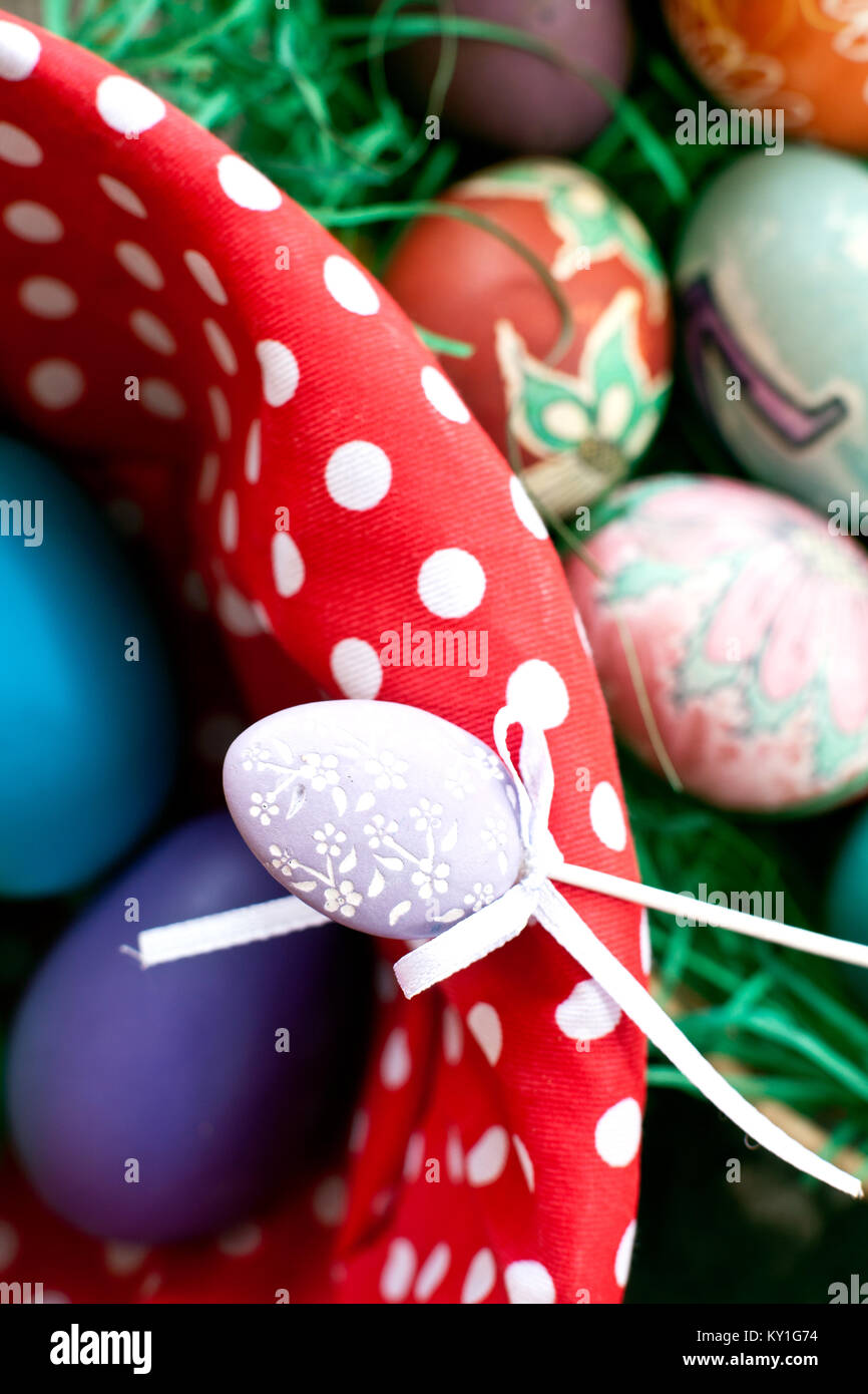 vertical colorfull easter background with decors, eggs and ribons Stock ...