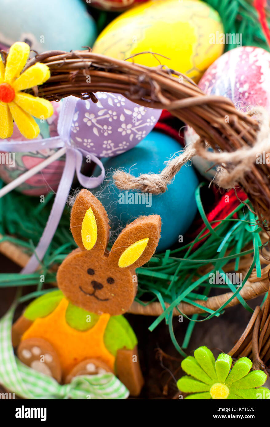 vertical colorfull easter background with decors, eggs and ribons Stock ...