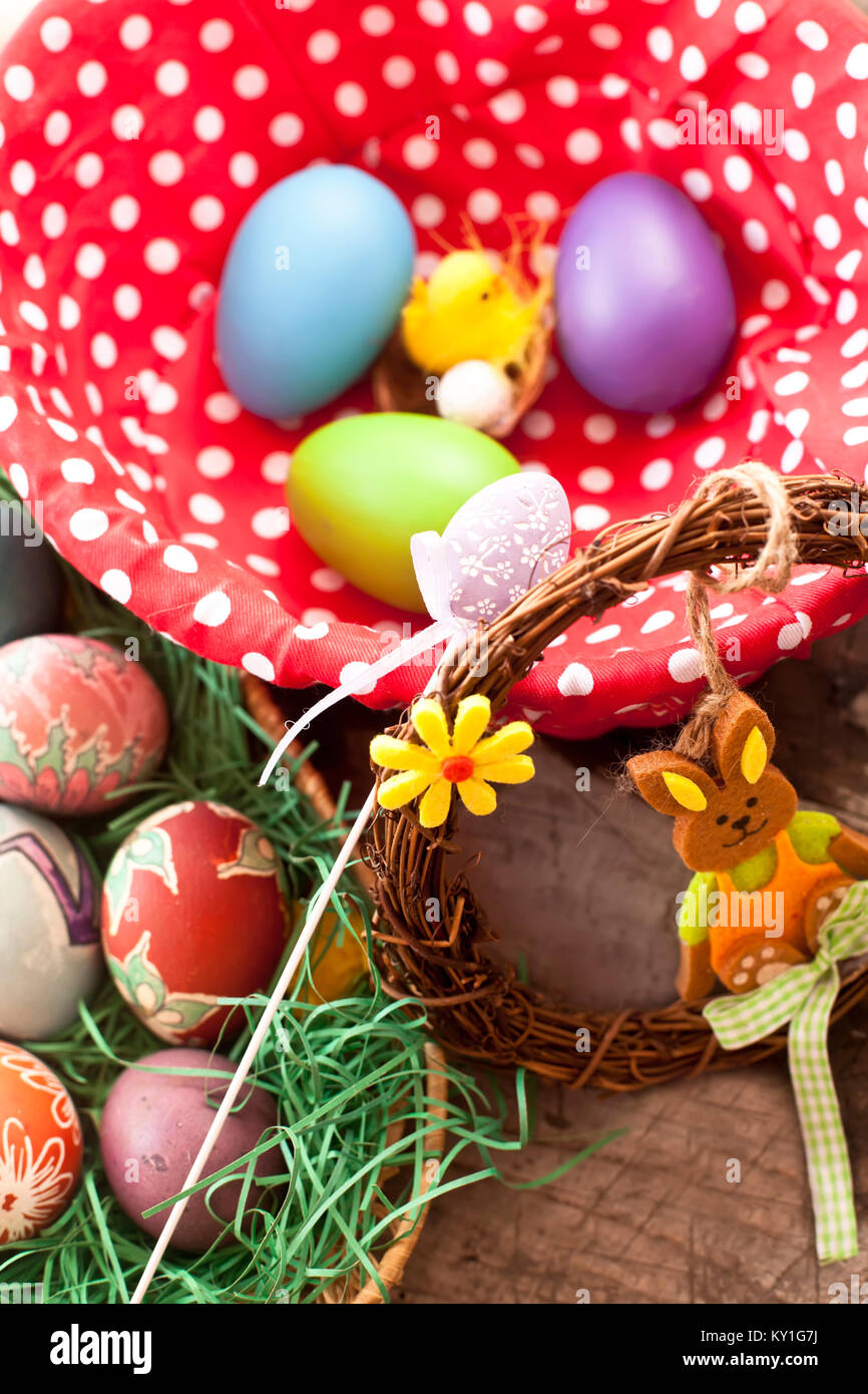 vertical colorfull easter background with decors, eggs and ribons Stock ...