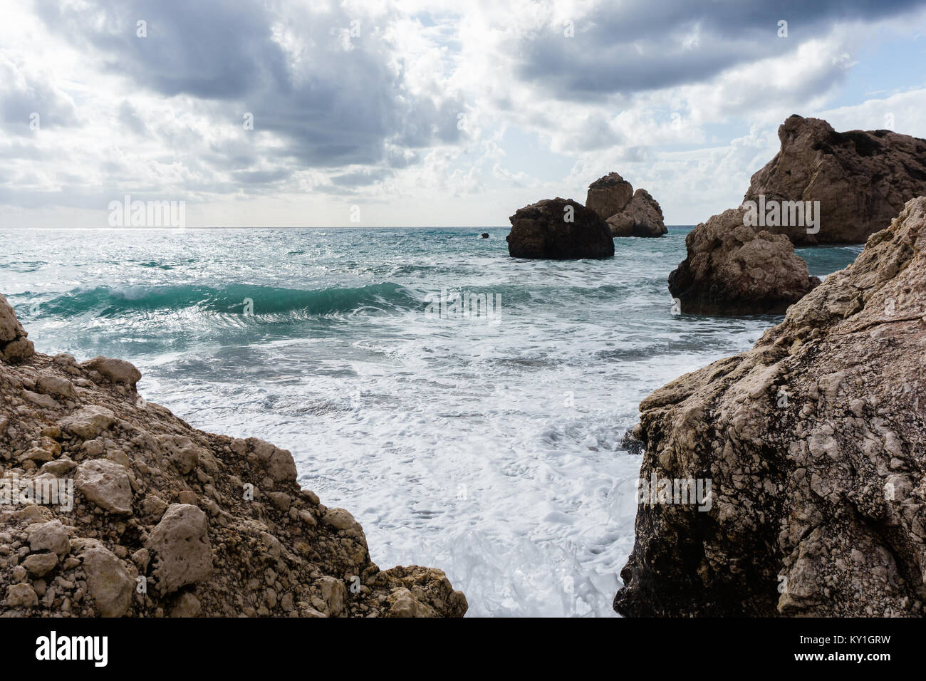 Photo of sea, rocks, gloomy cloudy sky Stock Photo - Alamy