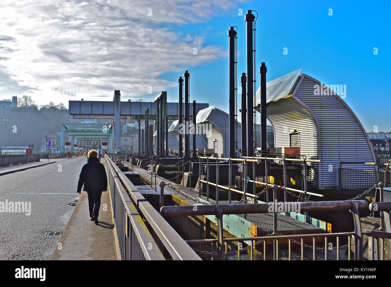 Cardiff Bay Barrage sluice gates which control flow flow of water in ...