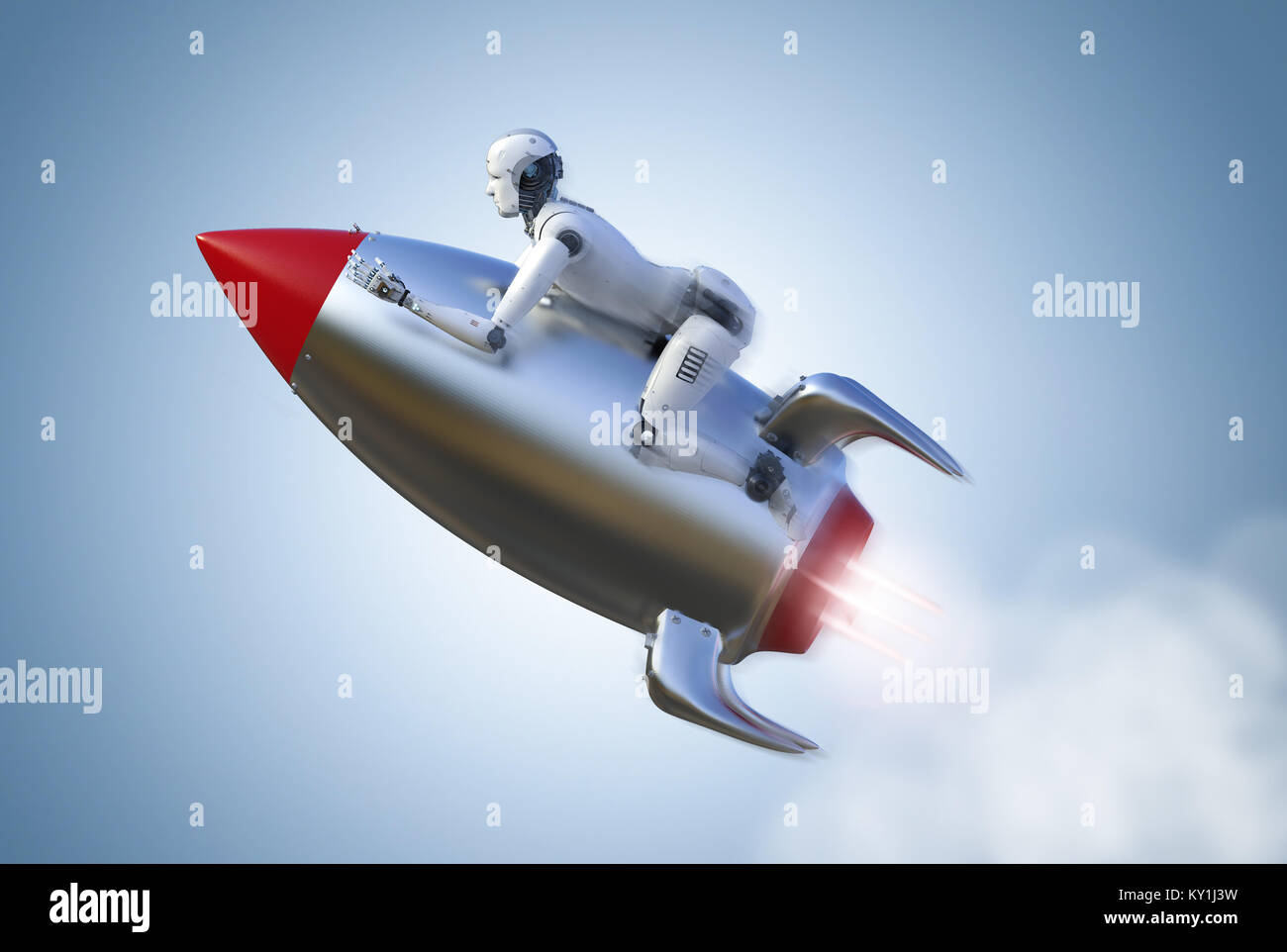 3d rendering robot riding on space shuttle with speed Stock Photo - Alamy
