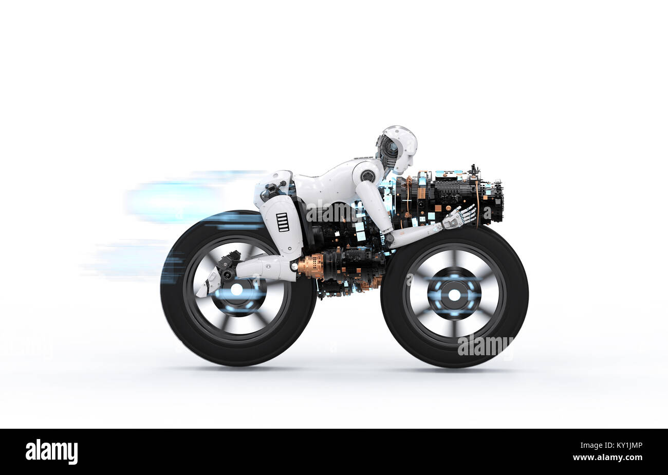 3d rendering robot riding on motorbike with speed Stock Photo - Alamy