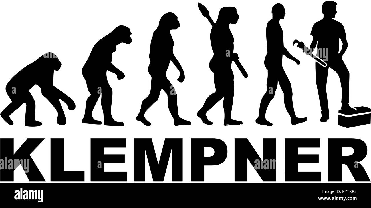 Plumber evolution with german job title Stock Photo - Alamy