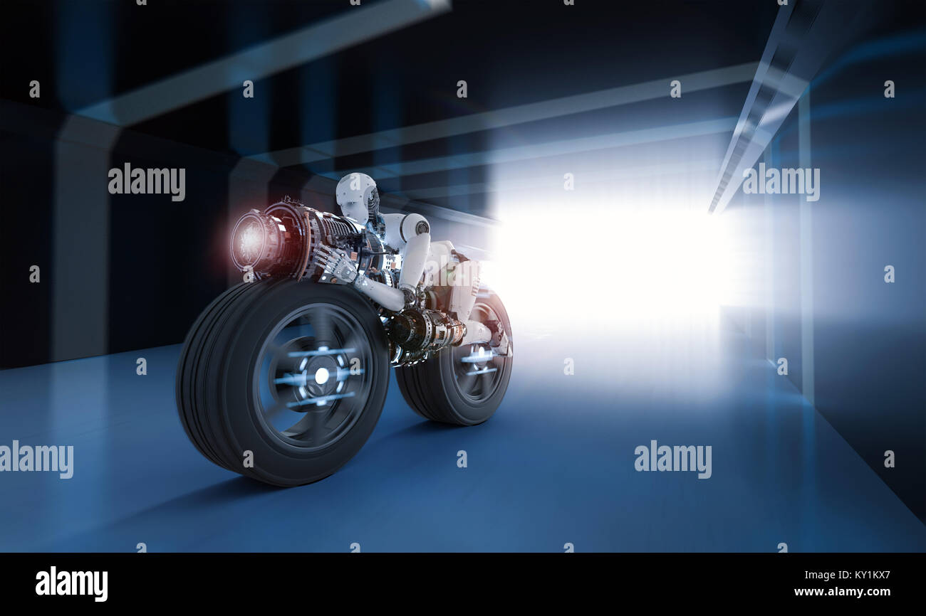 3d rendering robot riding on motorbike with speed Stock Photo - Alamy
