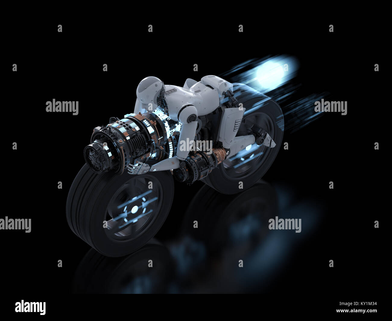 3d rendering robot riding on motorbike with speed Stock Photo - Alamy