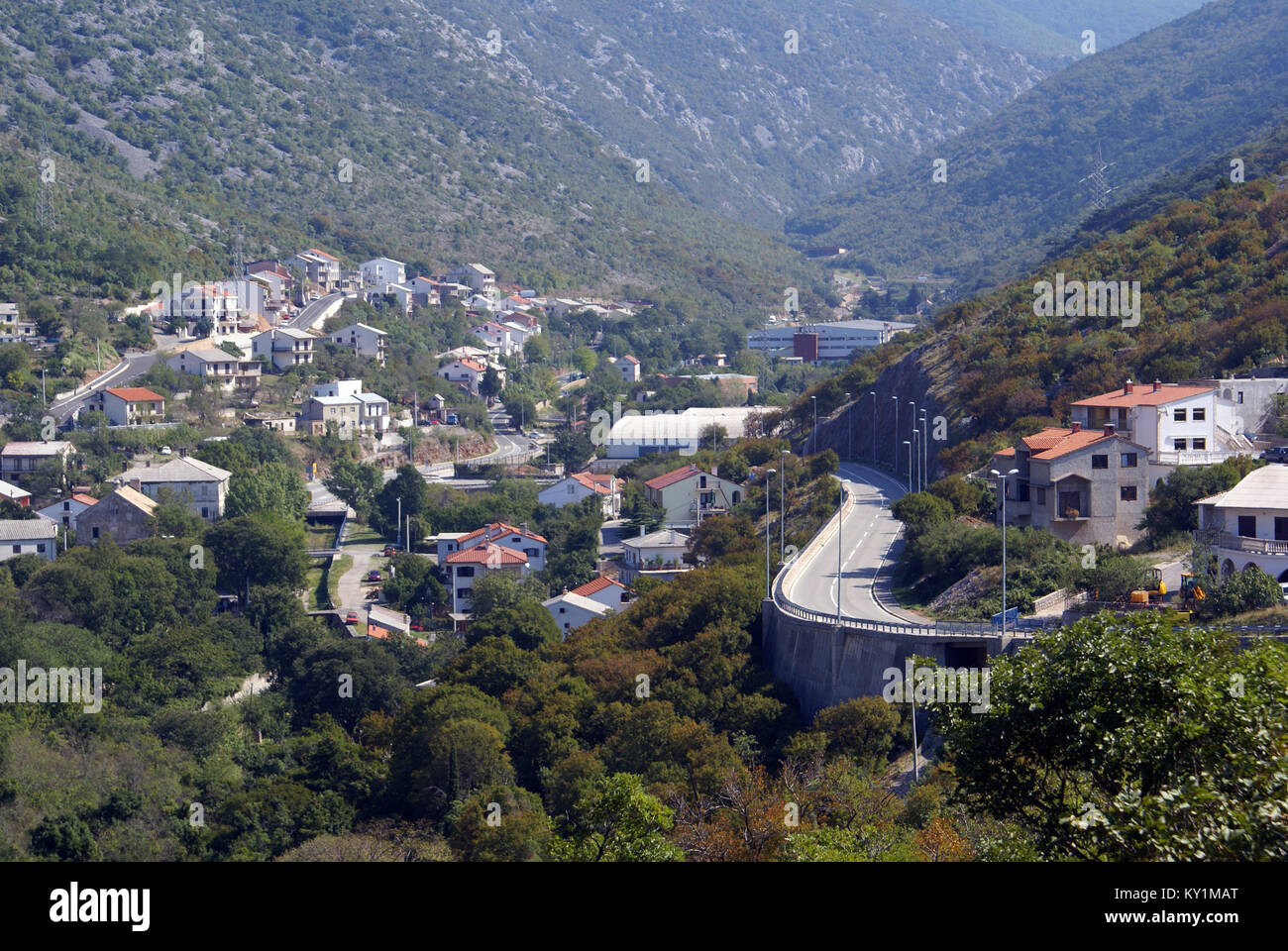 Houses, road and mountain in Senj, Croatia Stock Photo - Alamy