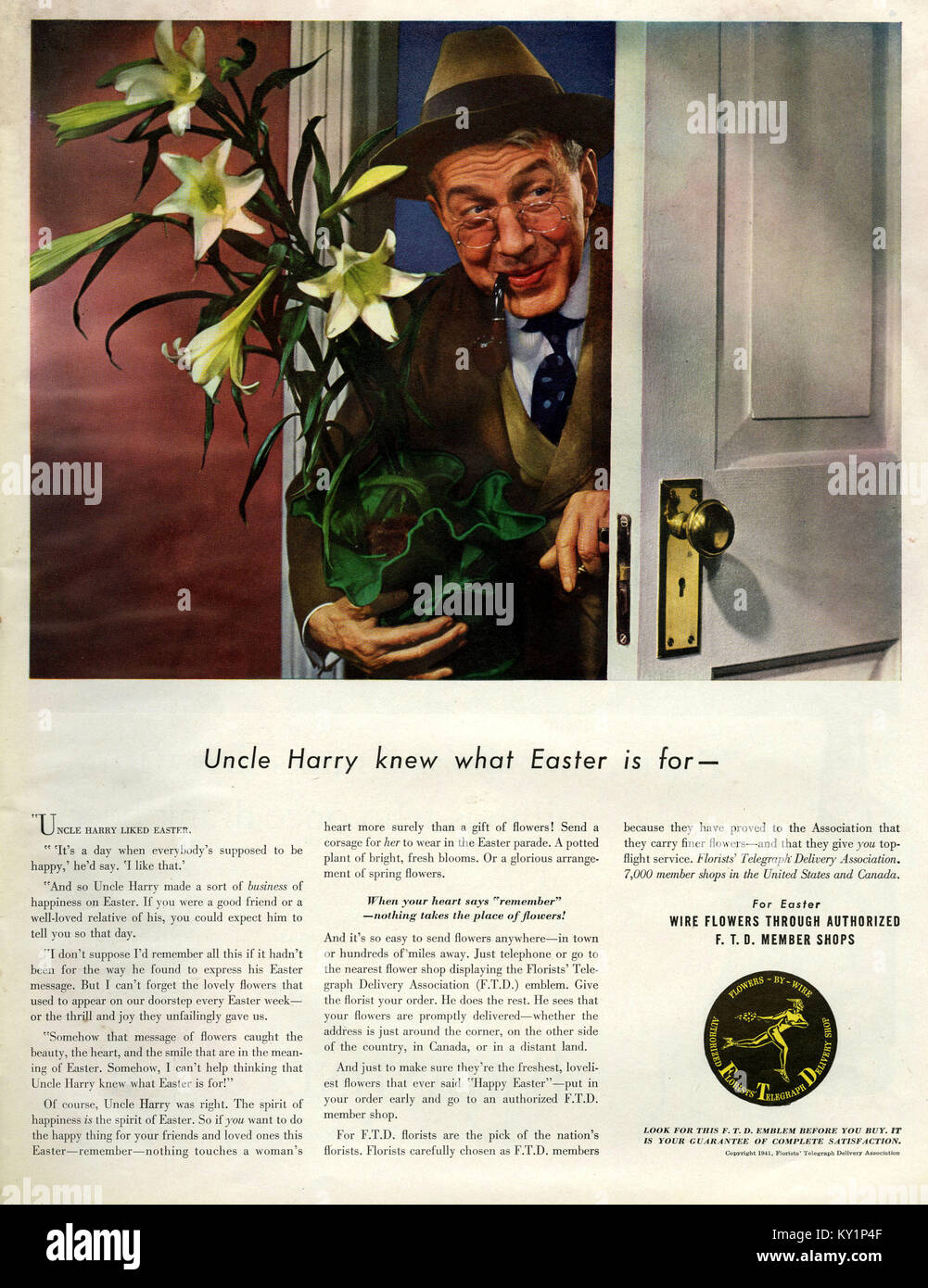 1940s USA Florists Telegraph Delivery Association Magazine Advert Stock ...