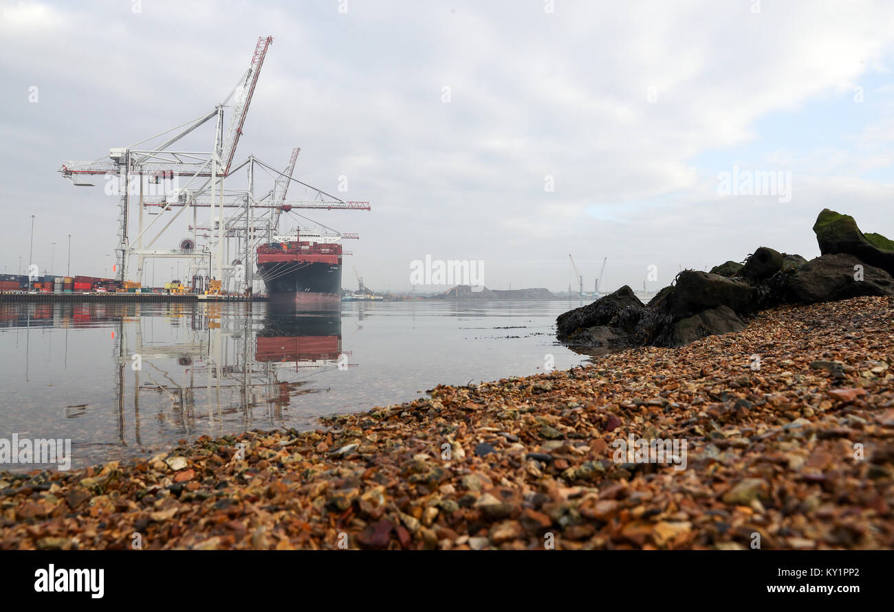 The container ship Al Mashrab unloads her cargo at Southampton ...