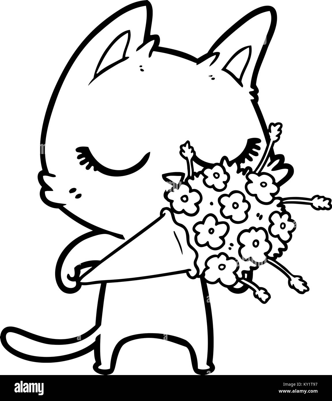 calm cartoon cat with flowers Stock Vector Image & Art - Alamy