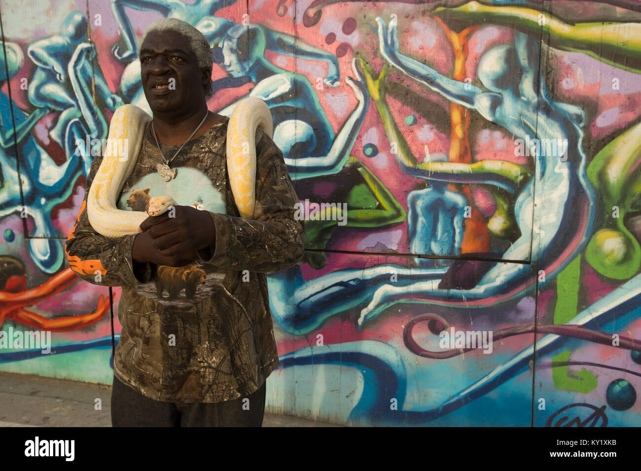 Snake handler working for tips, Venice Beach, Los Angeles, California ...