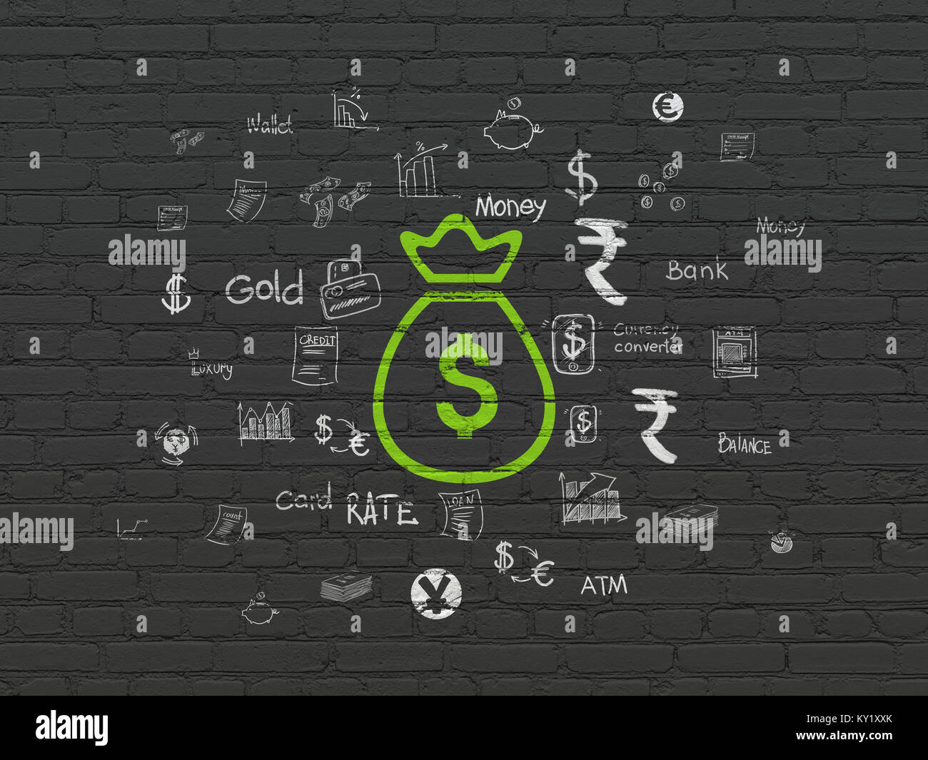 Money concept: Money Bag on wall background Stock Photo - Alamy
