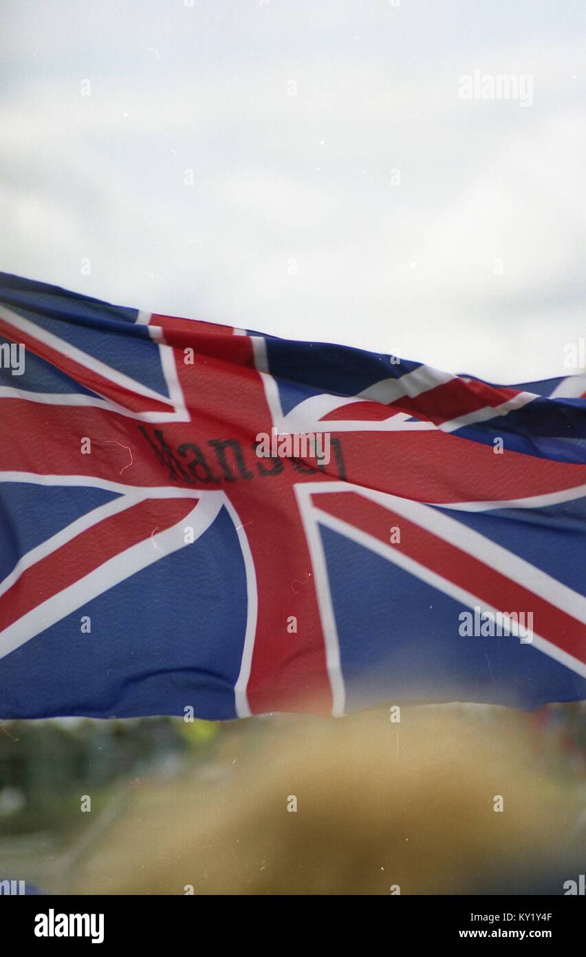 Nigel Mansell union jack flags flying at the 1992 British Grand Prix ...