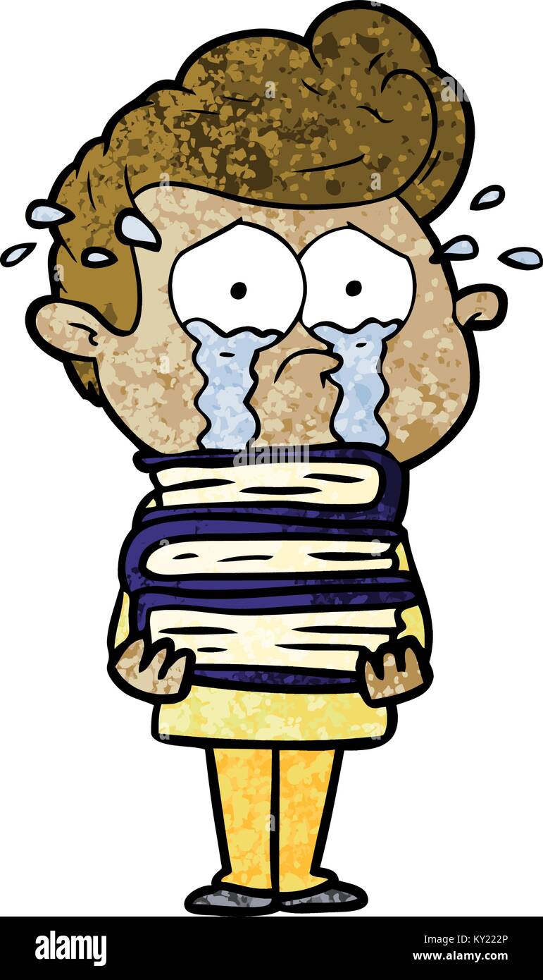 cartoon crying student with stack of books Stock Vector Image & Art - Alamy