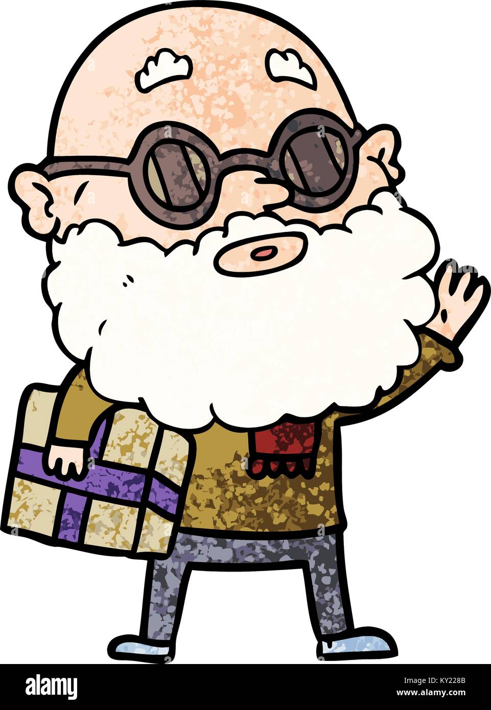 cartoon curious man with beard sunglasses and present Stock Vector ...