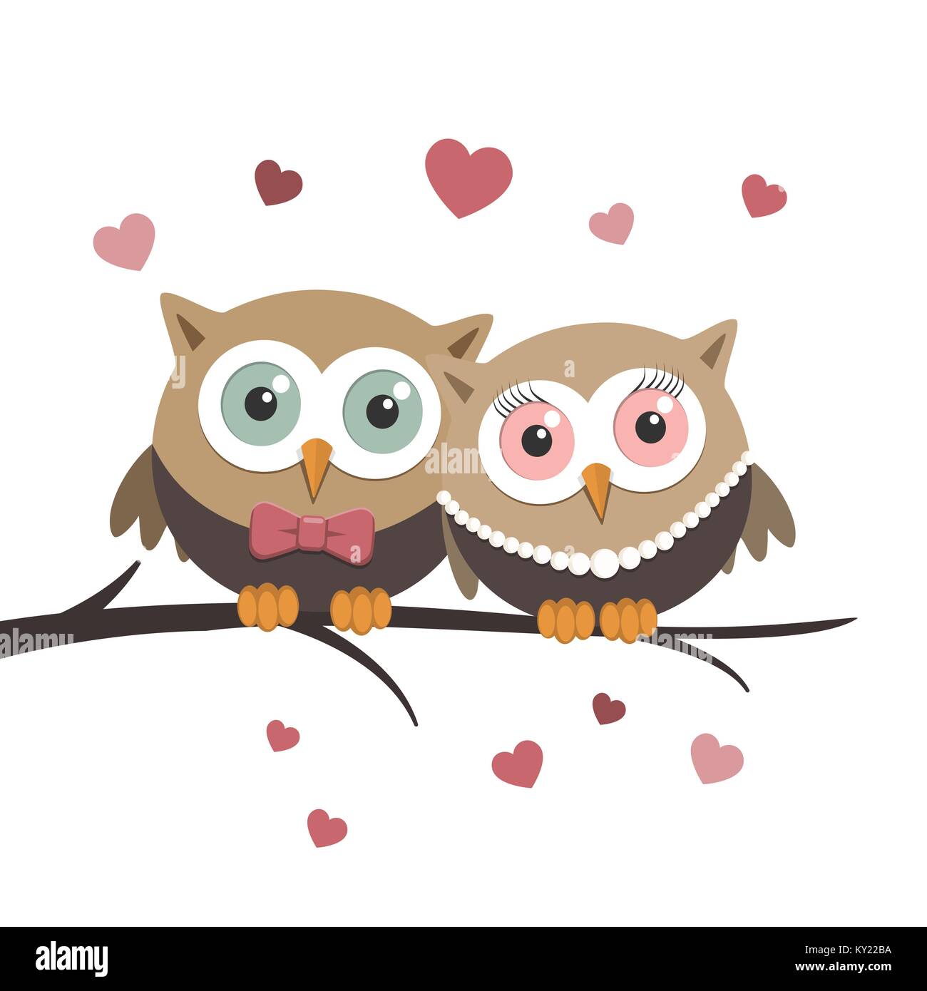 Couple of owls in love on a white background. Vector illustration Stock ...