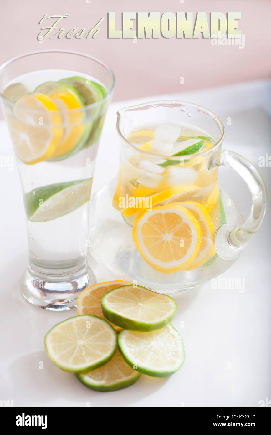Retro advertisement with lemon slice and glass of fresh lemonade Stock ...
