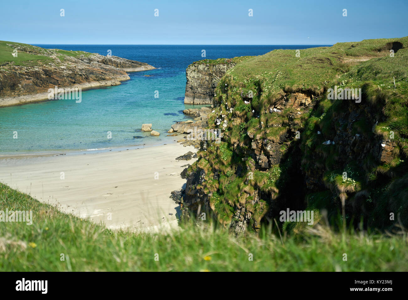 Sandy bay with turquoise sea at Port Stoth, The Butt of Lewis, Isle of ...