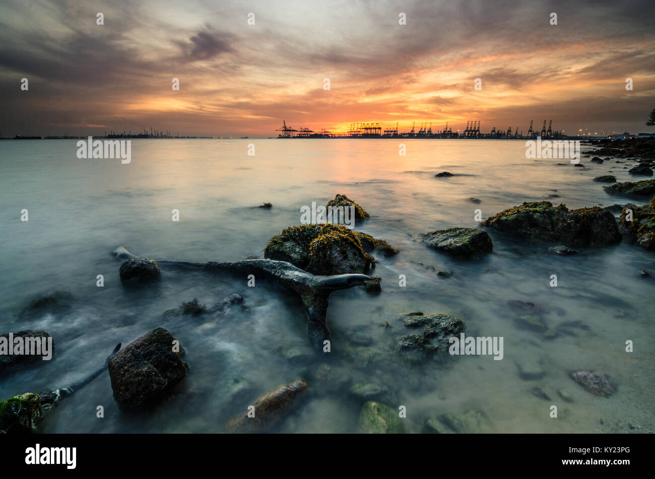 Singapore's Pasir Panjang Port as view from Sentosa Island. The port of ...