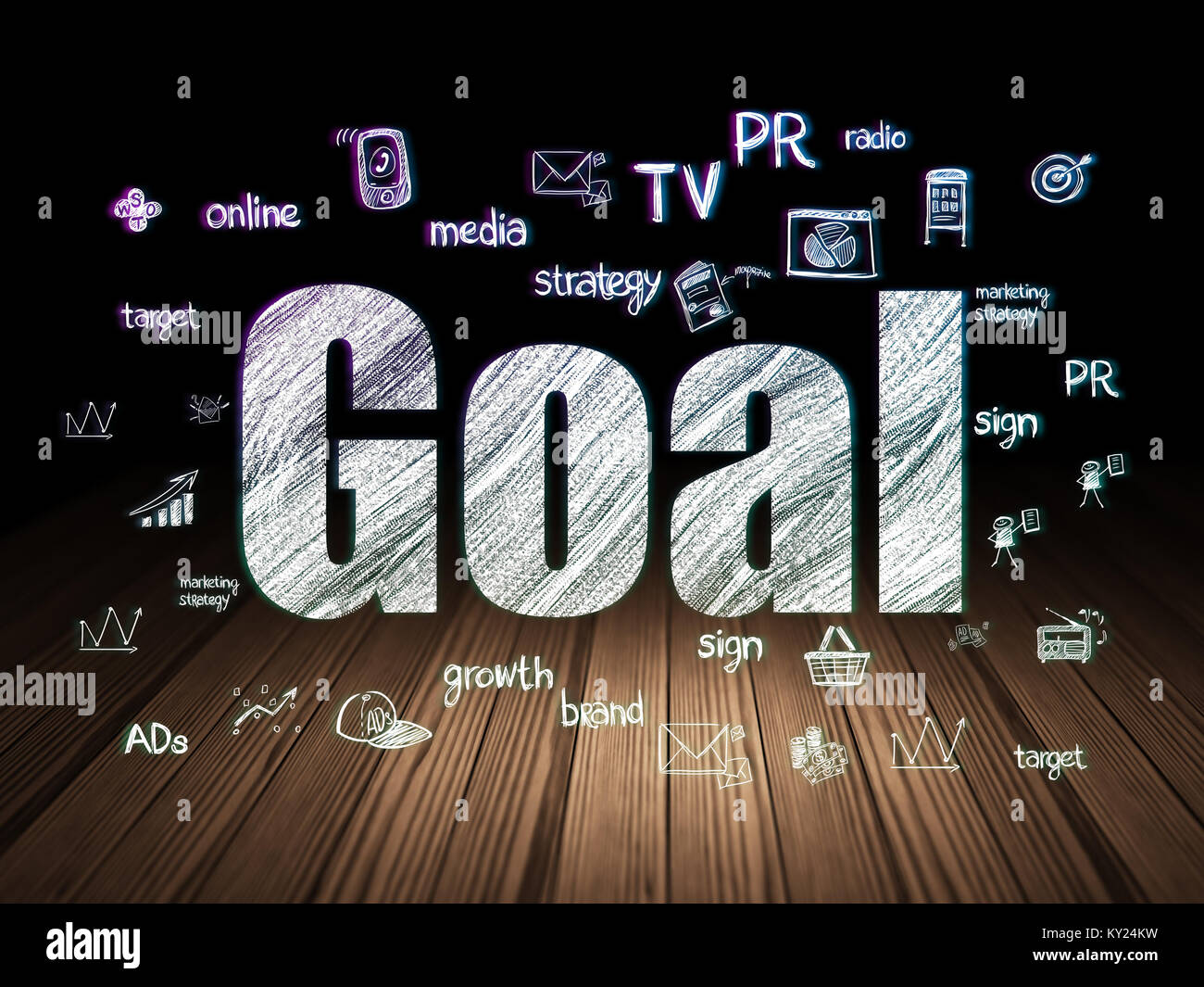 Advertising concept: Goal in grunge dark room Stock Photo - Alamy